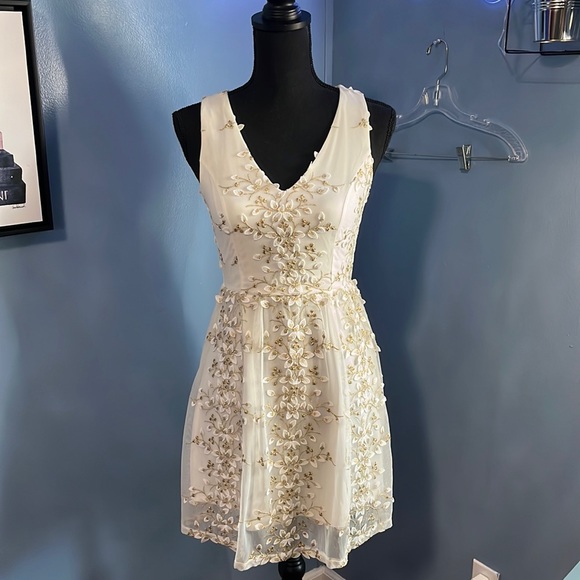 Altar'd State | Dresses | Altard State Mini Gold Floral Dress | Poshmark